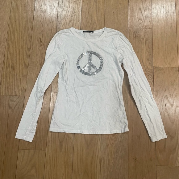 Tops | Y2k Sparkle Peace Sign White Long Sleeve Top | Poshmark
